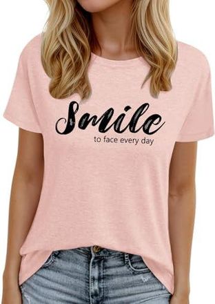 Generic T-shirt femme col en V imprim&eacute; &agrave; manches courtes en haut d&eacute;t&eacute; d&eacute;contract&eacute;, Rose clair, XXL