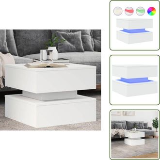 vidaXL The Living Store Couchtisch mit LED-Leuchten Wei&szlig; 50x50x40 cm - Couchtisch - Wohnzimmerstil - Holzwerkstoff - LED Beleuchtung - Wei&szlig;er Couchtisch
