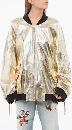 Dsquared2 Oversized Lam&eacute; Leather Bomber with Front Zip Dsquared2