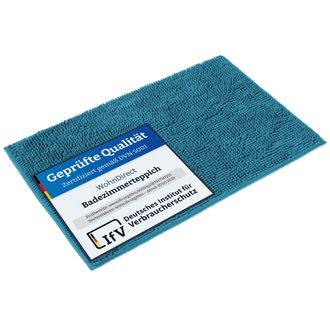 WohnDirect Badematte 50x80 cm Petrol - Saugstarker Duschvorleger & Badvorleger - Weicher Hochflor Badezimmerteppich Rechteckig, Waschbar & Oeko-Tex (Versand aus 