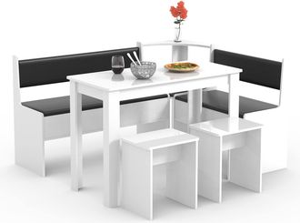 VCM Eckbankgruppe Sitzgruppe Esszimmergruppe Bank Tisch Hocker Esal Maxi Weiß