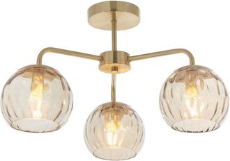 Endon Lighting Plafonnier semi-encastr&eacute; en verre &agrave; bras multiples, plaque en laiton satin&eacute;, verre lustr&eacute; champagne