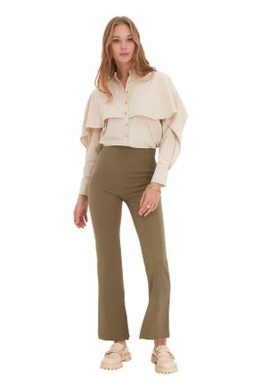 Trendyol Trendyol Damen Trendyol Offener Petite-hohe Bestimmte Pants, Light Khaki, 42 EU