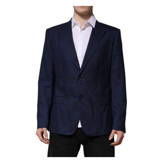 Dolce & Gabbana Blaue Woll Slim Fit Blazer Jacke - - Jackets - Herren - Blau - 2XL