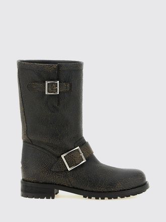 Jimmy Choo London Bottes de motard en cuir craquel&eacute; avec boucles et semelle crant&eacute;e