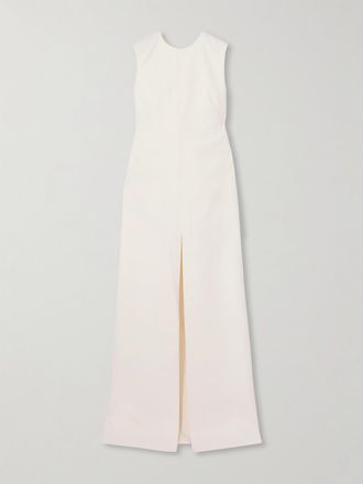 SA SU PHI Tuxedo R&uuml;ckenfreie Robe Aus Wolle Mit Satinbesatz Aus Einer Seidenmischung - Elfenbein