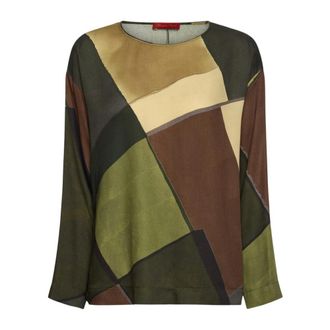 Elena Miro Geometrischer Satin-Bluse - - Tops - Damen - Gr&uuml;n - M