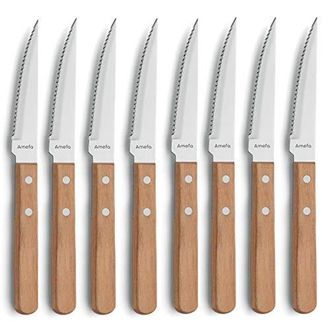 Amefa Pizza Steakmesser Set | 8-teilig | Klingenstahl | Kunststoffgriff Schwarz | Pizzabesteck | Grillbesteck | BBQ & Steak Besteck