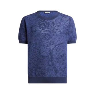 Etro Homme, Pulls, Bleu, Taille: L T-shirt en maille de coton avec motif floral cachemire