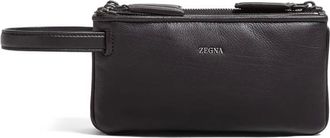 Ermenegildo Zegna Homme, Sacs, Brun, Taille: ONE Size Pochette en cuir marron avec trois zips
