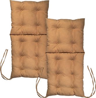 MG Design Stuhlkissen 2er Set 50 x 100 cm Sitzkissen braun - Gartenstühle Sitzauflagen aus Polsterstoff, mit weicher Füllung, mit Schnüren zum Binden - Niedrigl