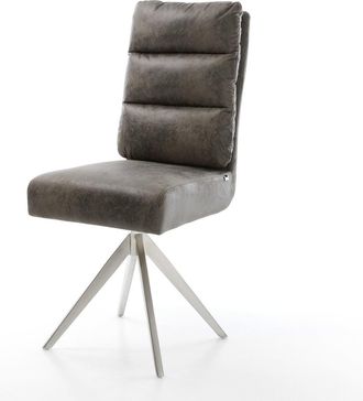 DELIFE Esszimmerstuhl Pela-Flex Mikrofaser Grau Antik Kreuzgestell kantig Edelstahl Taschenfederkern, Esszimmerstühle