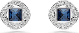 Swarovski Una Angelic Square Ohrstecker, Rhodinierte Ohrringe mit Blauem Element und Strahlenden Swarovski Kristallen