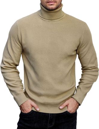 Coofandy Pullover Herren Rollkragenpullover Strickpullover Sweaters Winterpullover D&uuml;nn Pulli Turtleneck Pullover Casual Regular Fit Khaki S