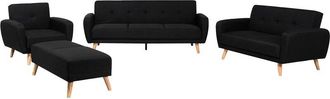 Beliani Ensemble Salon 6 Places 2 Canap&eacute;s Convertibles Fauteuil et Repose-pied en Tissu Noir Design Scandinave Beliani