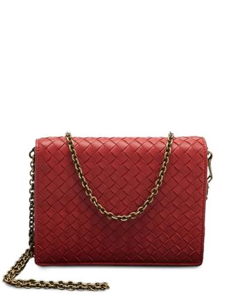 Bottega Veneta sac port&eacute; &eacute;paule en cuir Intrecciato &agrave; bride cha&icirc;ne - Rouge