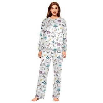 Alaza Ensemble de pyjama en polaire pour femme, motif éléphant mignon, vêtements de détente deux pièces, vêtements de nuit, pyjama thermique, super doux, ta