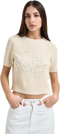 Liu Jo Femme, Pulls, Beige, Taille: 40 FR Haut en Maille C&ocirc;tel&eacute;e