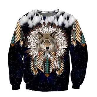 Keephen Sweat-Shirts pour Hommes Indiens Wolf 3D imprim&eacute; &agrave; Manches Longues T-Shirt Casual Hip Hop Pullover Pull Tops