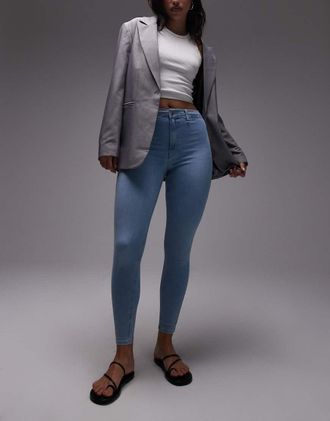 Topshop Joni - Jean super skinny d&eacute;lav&eacute; &agrave; taille haute-Bleu