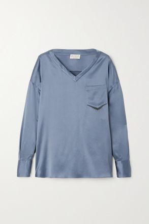 Brunello Cucinelli Haut En Satin De Soie Stretch - Bleu