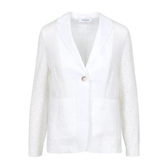 Gran Sasso Wei&szlig;e Leinen Baumwolljacke mit gestrickten &Auml;rmeln - - Jackets - Damen - Wei&szlig; - L