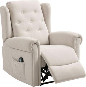 HOMCOM Homcom - Fauteuil massant chauffant inclinable repose-pieds int&eacute;gr&eacute; poche rangement tissu toucher lin beige