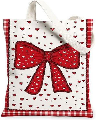 Generic Sacs fourre-tout en toile &agrave; motif de coeurs pour la Saint-Valentin, sacs &agrave; provisions r&eacute;utilisables, l&eacute;gers et lavables, bandouli&egrave;re C, Rouge, 13x15 I