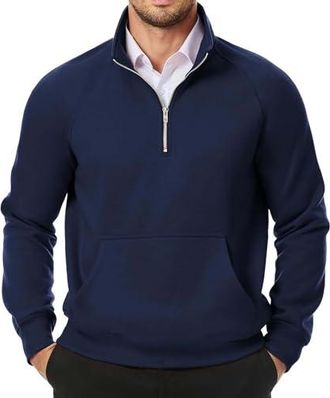 Generic Pull pour homme avec demi-fermeture &eacute;clair - Col montant uni - Sans capuche - Manches longues - Doux et confortable - Haut d&eacute;contract&eacute; avec poche - V&ecirc;