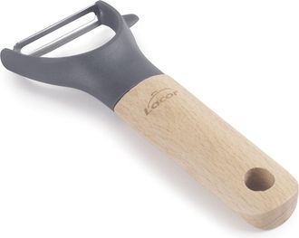 Lacor 68197 Kartoffelsch&auml;ler, Obst und Gem&uuml;se, Griff aus Buchenholz, glatte Klinge aus Edelstahl, Kopf aus Polypropylen und Glasfaser, BPA-frei, 14 cm, Grau