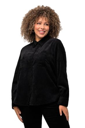 Ulla Popken Damen Feinkordhemd Bluse, schwarz, 50-52