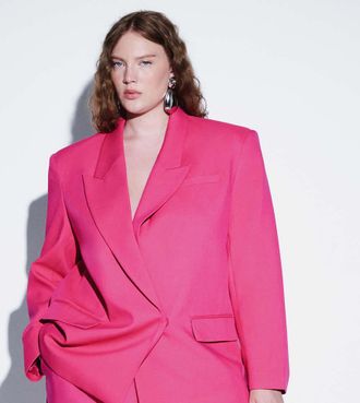 Asos Curve taillierter Blazer mit markanten Schultern und zweireihigem Verschluss in leuchtendem Pink-Rosa