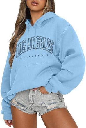TOMWELL Sweat &agrave; capuche oversized pour femme Los Angeles - Pullover dhiver &agrave; capuche &agrave; manches longues - Sweat d&eacute;contract&eacute; avec capuche, A bleu, XXL