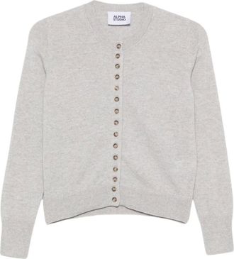 Alpha Studio Gilet en maille fine &agrave; col rond - Femme - Pulls - Gris - Taille: 42 FR