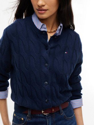 Tommy Hilfiger Strickjacke SOFT WOOL CARDI Wolle, Zopfstrickmuster