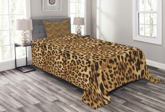 Abakuhaus Braun Tagesdecke Set, Leopard-Druck, Set mit Kissenbez&uuml;gen Waschbar, f&uuml;r Einselbetten 170 x 220 cm, Braun