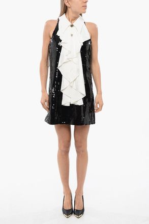 Balmain Sleeveless Sequin Dress with Collar Detail Balmain