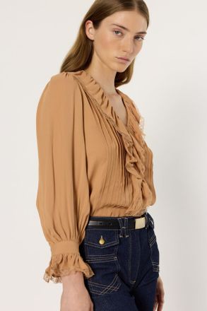 Gerard Darel Chemise &agrave; volants et dentelle - ANNETTE - Abricot