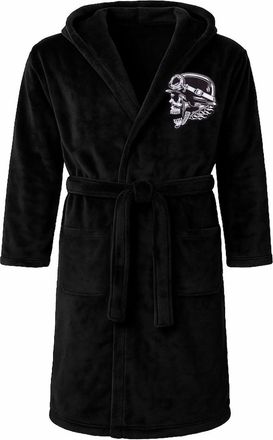 Spass Kostet Bademantel mit Kapuze Herren Biker Streetfighter Totenkopf schwarz Gr&ouml;&szlig;e S - XXXL