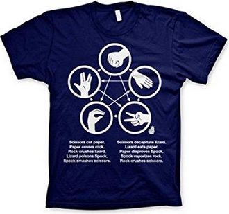 The Big Bang Theory T-Shirt Sheldons Rock-Paper-Scissors-Lizard Game 2XL - Hybris - Bleu Navy