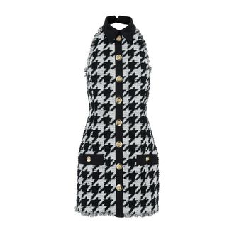 Balmain Wei&szlig;e Tweed & Satin Halterneck Kleid - - Dresses - Damen - Mehrfarbig - M