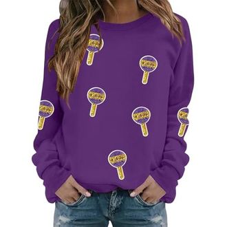Generic Sweat-shirt imprim&eacute; tendance &agrave; manches longues en polaire douce &agrave; paillettes pour femme - Pull d&eacute;contract&eacute; &agrave; col rond - Haut &agrave; manches longues - Viole