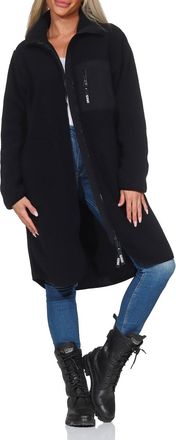 Sublevel Damen Teddy-Fleecemantel lange Fleecejacke knielang mit Kragen LSL-534 Black XS