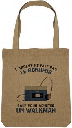 Fabulous Sac Shopping Tote Bag Aspect Lin - Radio Cassette - Largent ne Fait Pas le Bonheur Sac de Courses Toile Epaisse 360g Beige Naturel Cabas Port&eacute; Epaule 