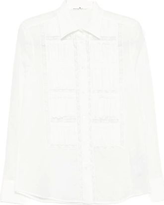 Ermanno Scervino Femme, Blouses et Chemises, Blanc, Taille: 38 FR Poches avant &agrave; bordure en dentelle, manches longues, fermeture boutonn&eacute;e