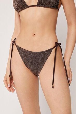 Calzedonia Bikinihose Mit Schmalen B&auml;ndchen Brown Glitter Braun