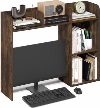 Furinno Classic Schreibtischaufsatz, 5 Regalböden Schreibtisch-Aufsatz mit Monitorablage, Desktop-Bücherregal-Organizer, für Homeoffice, Wohnzimmer, Bernstein