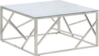 vidaXL Vidaxl - Table basse argent&eacute; acier inoxydable et verre tremp&eacute;