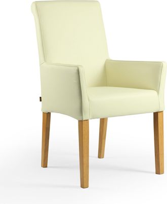 SIX Armlehnstuhl Galdo Leder Eierschale Weiß Beine Eiche | Ledersessel Lederstuhl Sessel