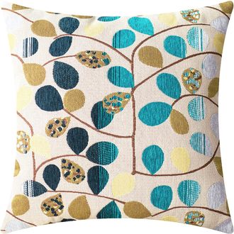 CaliTime Kissenbezüge Kissenhülle Kissenbezug Überwurfkissenhülle für Couch Sofa Heimdekoration Luxus Chenille süße Blätter beidseitig 40cm x 40cm Ecru Teal Gr